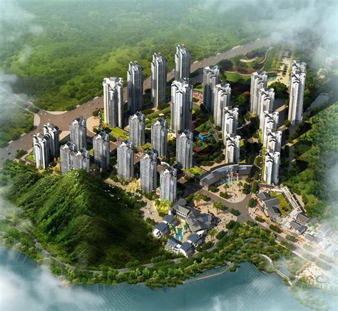 现代中式住宅小区效果图下载 光辉城市