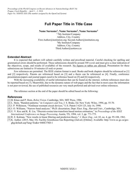 Nanotechnology Conference Paper Abstract Guidelines