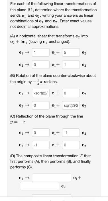 solved for each of the following linear transformations of