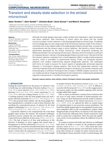 Pdf Transient And Steady State Selection In The Striatal Microcircuit