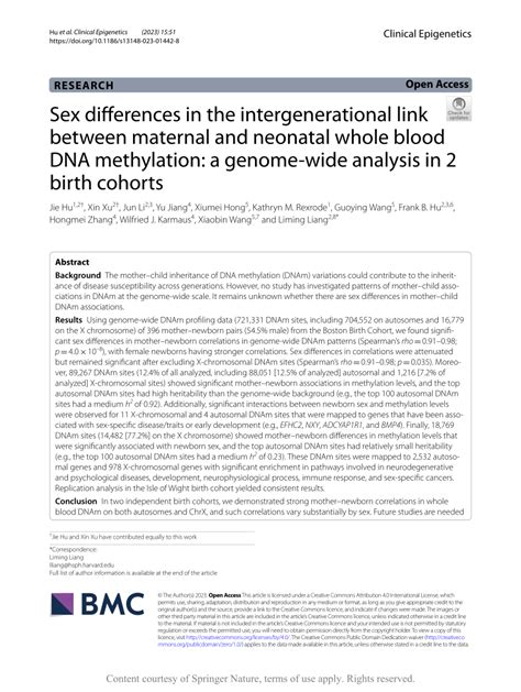 PDF Sex Differences In The Intergenerational Link Between Maternal And Neonatal Whole Blood