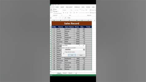 Shorts Excel Time Saving Trick Create Table 🔥🔥exceltips