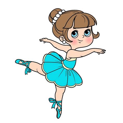 흰색 배경에 격리된 페이지를 색칠하기 위해 한쪽 다리 색상 변형에 서 있는 만화 작은 발레리나 소녀 프리미엄 벡터