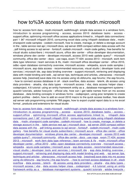 Fillable Online How To3a Access Form Data Msdnmicrosoft How To3a