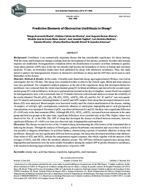 Pdf Predictive Elements Of Obstructive Urolithiasis In Sheep