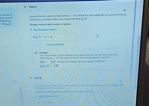 Solved What Is The Y Position Of The Cannonball When It Is
