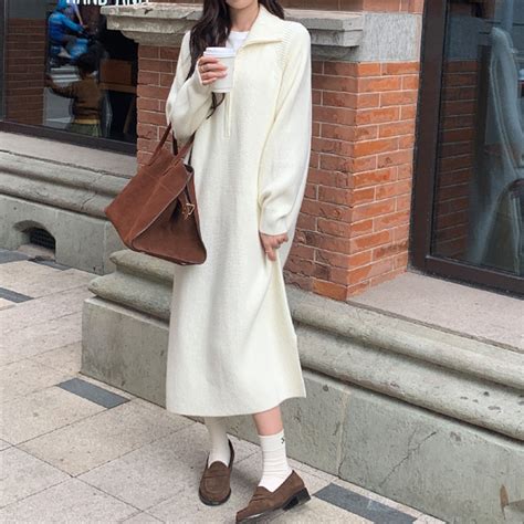 루루 반 폴라 집업 니트 미디 기장 원피스