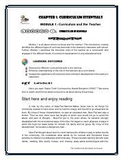 MODULE IN PROF ED 9 THE TEACHER AND THE Babe CURRICULUM Pdf Chapter 1 Curriculum Essentials