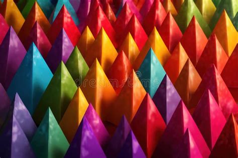 Abstract Raised 3d Triangle Pyramid Pattern In Rainbow Colorful Colors