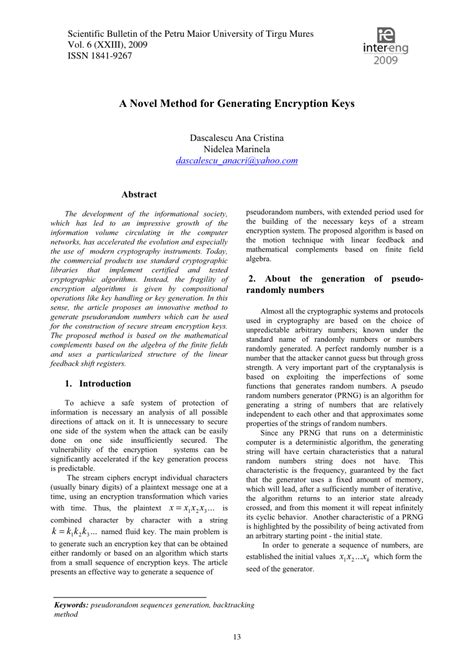 pdf a novel method for generating encryption keys