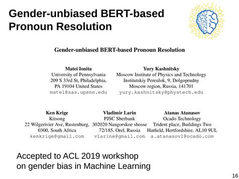 Gender Unbiased BERT Based Pronoun Resolution PDF Artificial Intelligence Technology