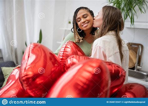 Happy Lesbian Woman Kissing Cheek Of Stock Image Image Of Event