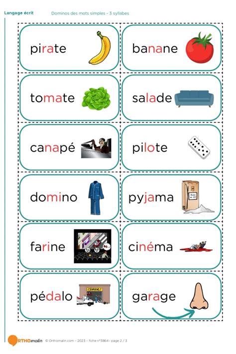 Dominos Des Mots Simples 3 Syllabes Jeux De Lecture Syllabes