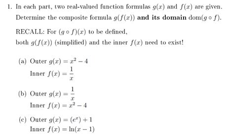 Solved 1 In Each Part Two Real Valued Function Formulas