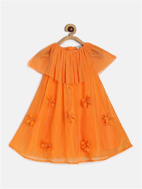 Buy Mini Klub Girls Self Design Cape Sleeves Applique A Line Dress Dresses For Girls 23481374