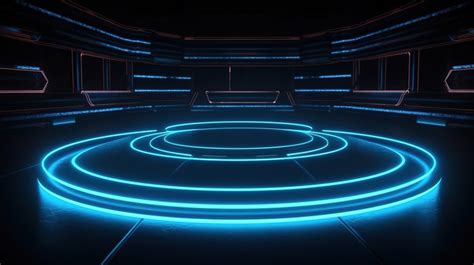 Sci Fi Glowing Led Laser Circle On Futuristic Stage 3d Rendered Empty Presentation Venue For