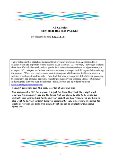 Fillable Online Fillable Online Answers To AP Calculus Summer Review Packet Fax Email Print