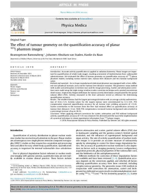 Pdf The Effect Of Tumour Geometry On The Quantification Accuracy Of Planar 123 I Phantom Images