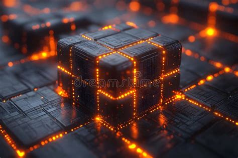 Futuristic Technology Theme With Glowing Cyber Cube In Digital