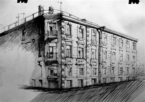 Как нарисовать угловой дом в перспективе ручкой Перспектива Архитектура Дом