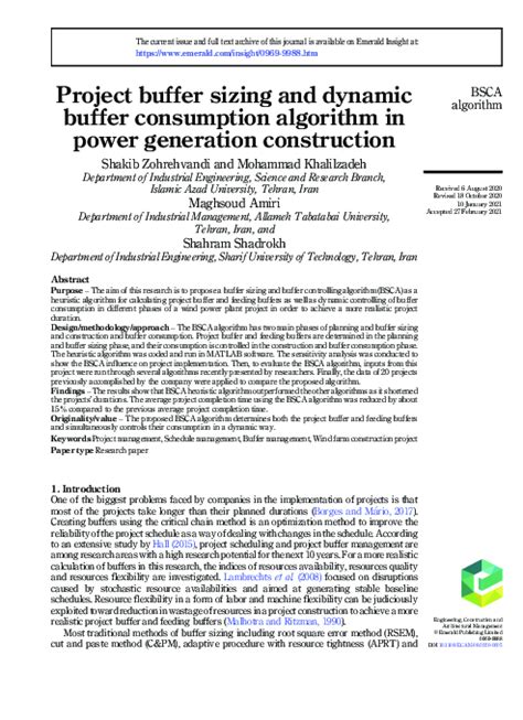 Pdf Project Buffer Sizing And Dynamic Buffer Consumption Algorithm In