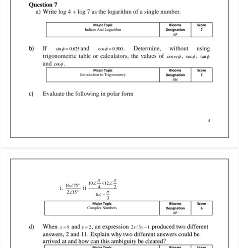 Solved Question 7 A Write Log4 Log7 As The Logarithm Of A Chegg Com