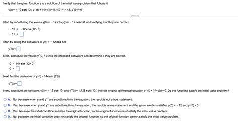 solved verify that the given function y is a solution of the