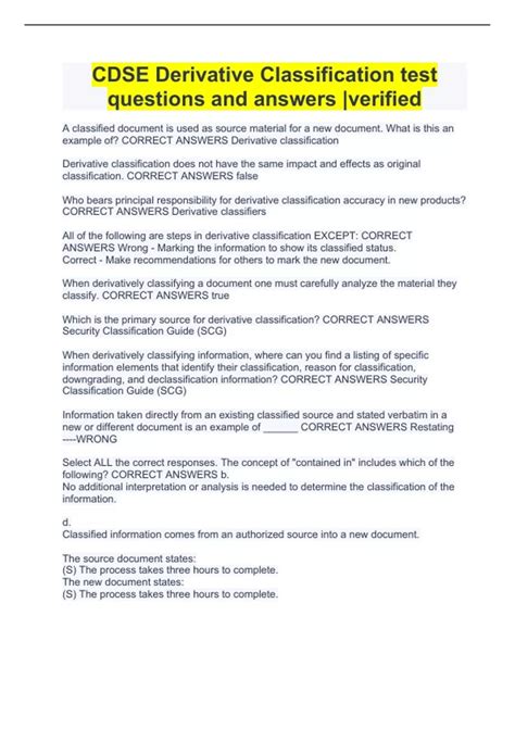 Cdse Derivative Classification Test Questions And Answers Verified Derivative Classification