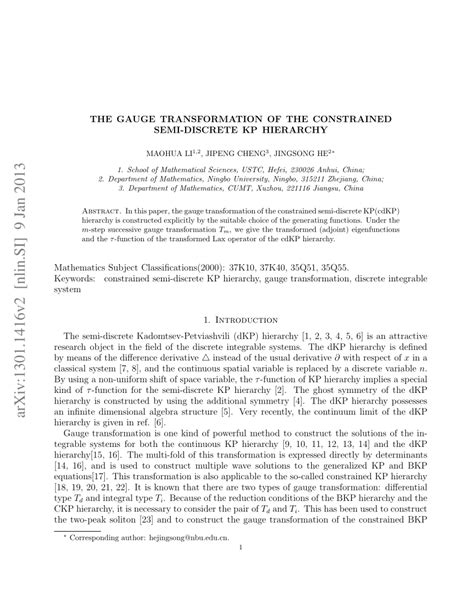 Pdf The Gauge Transformation Of The Constrained Semi Discrete Kp