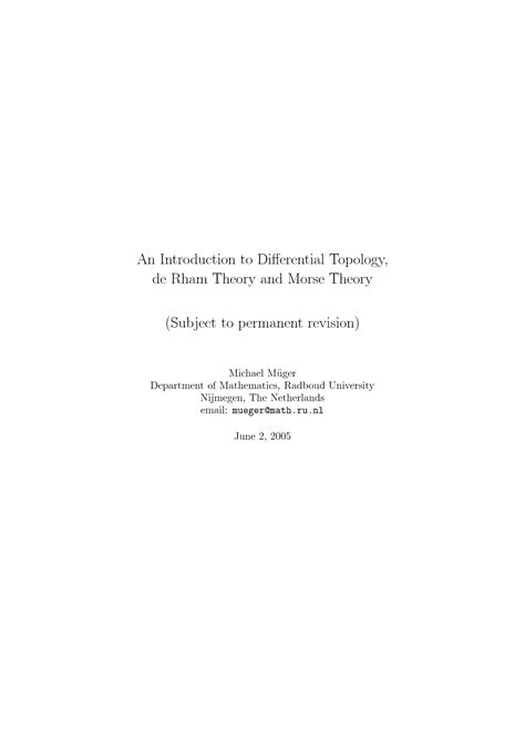 Solution An Introduction To Differential Topology De Rham Theory And