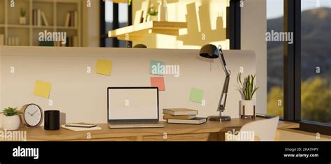 Minimal Office Workspace In Office Co Working Space With Laptop Mockup
