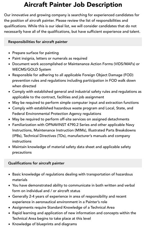 Aircraft Painter Job Description Velvet Jobs