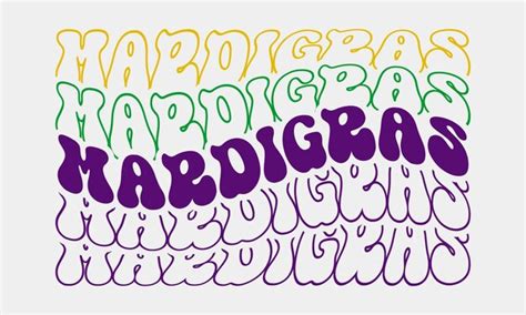 마디 그라 문구 복고풍 그루비 물결 모양 반복 텍스트 흰색 배경에 미러 인쇄 예술 프리미엄 벡터