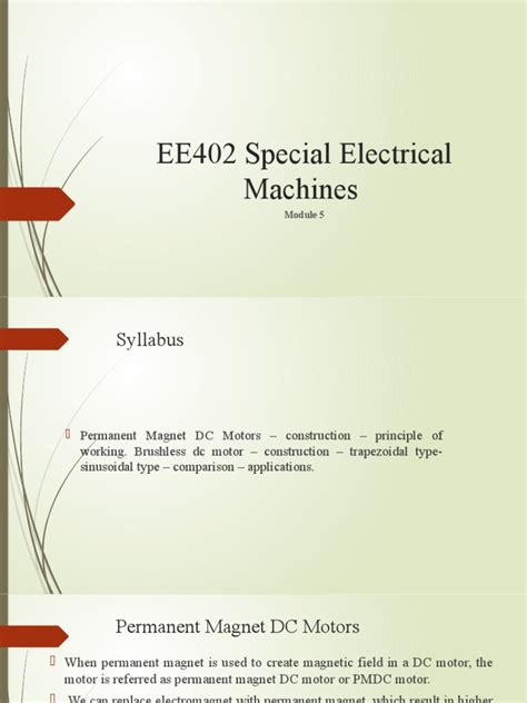 Ee402 Sem Module 1 Pmdcandbldc Pdf Electric Motor Equipment