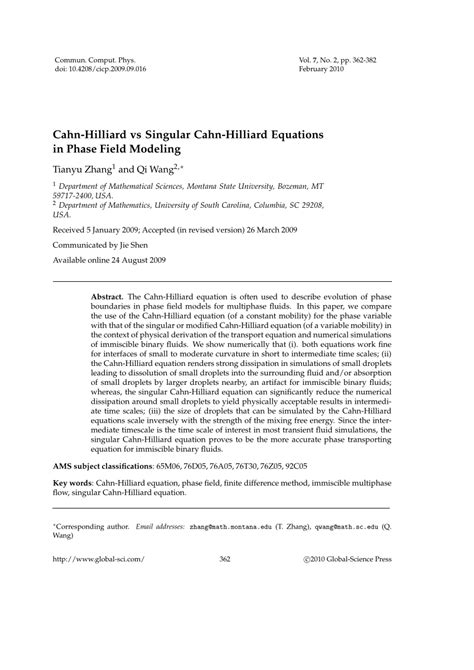 Pdf Cahn Hilliard Vs Singular Cahn Hilliard Equations In Phase Field Modeling