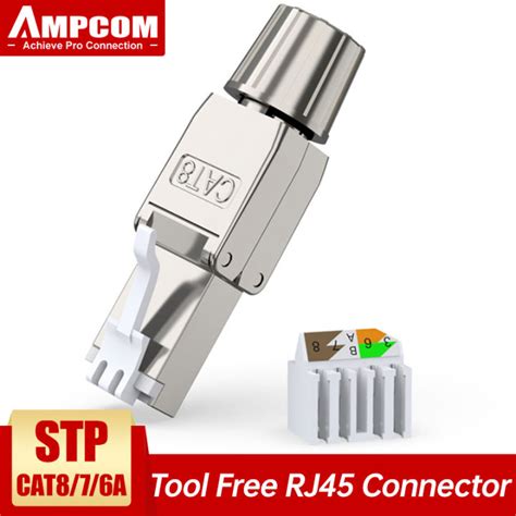 Ampcom Toolless Rj45 Connector Cat8 7a 7 6a 6 Tool Free Reusable Termination Plugs Shielded