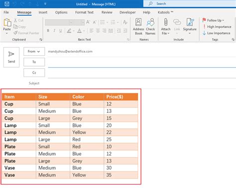 Como Inserir E Formatar Uma Tabela No Modelo De Email No Outlook