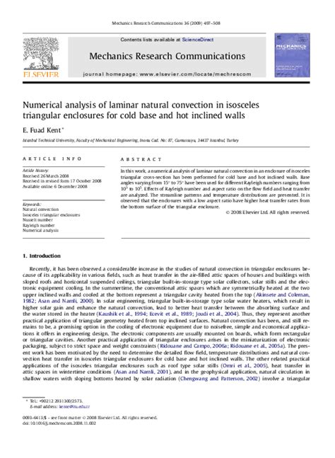 Pdf Numerical Analysis Of Laminar Natural Convection In Isosceles