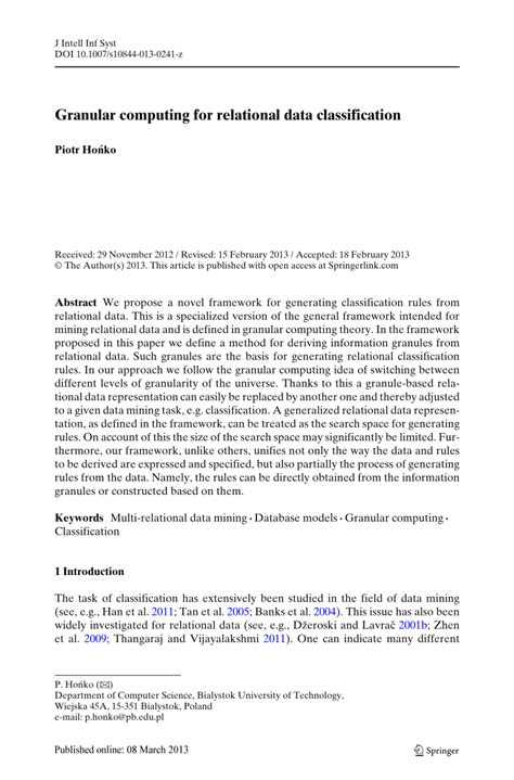 Pdf Granular Computing For Relational Data Classification