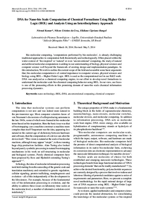 Pdf Dna For Nano Bio Scale Computation Of Chemical Formalisms Using