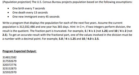 Solved Population Projection The U S Census Bureau Chegg