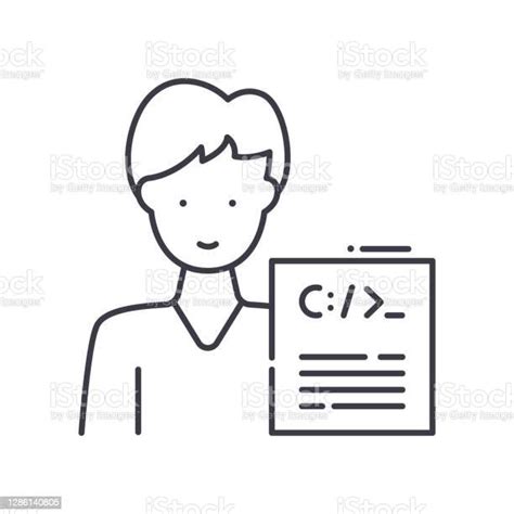 프로그래머 개념 아이콘 선형 격리 된 그림 얇은 선 벡터 웹 디자인 기호 흰색 배경에 편집 가능한 스트로크와 개요 개념 기호