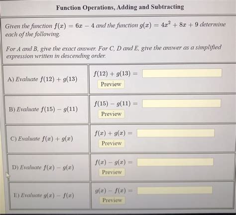 solved function operations adding and subtracting given the