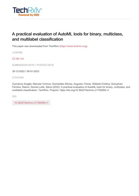 Pdf A Practical Evaluation Of Automl Tools For Binary Multiclass And Multilabel Classification
