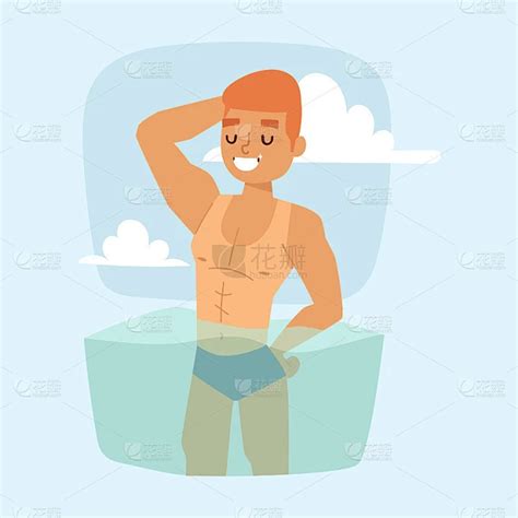 男人在海滩户外，夏天生活方式阳光乐趣假期快乐时光卡通人物矢量插图素材 花瓣网