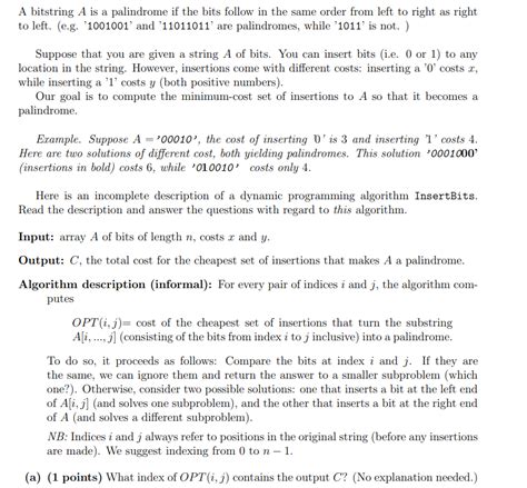 Solved A Bitstring A Is A Palindrome If The Bits Follow In