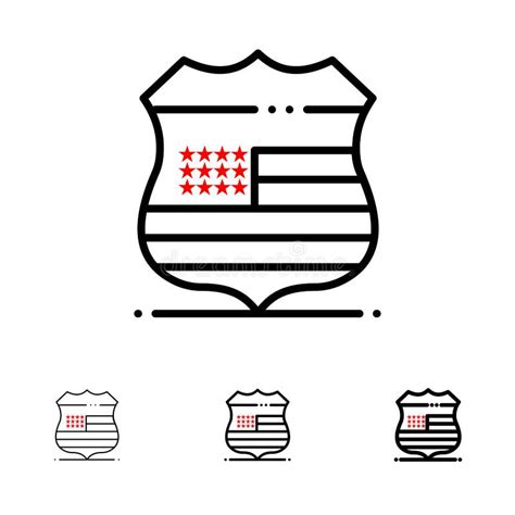 Shield Sign Usa Security Bold And Thin Black Line Icon Set Stock Vector Illustration Of