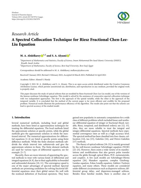 Pdf A Spectral Collocation Technique For Riesz Fractional Chen Lee Liu Equation