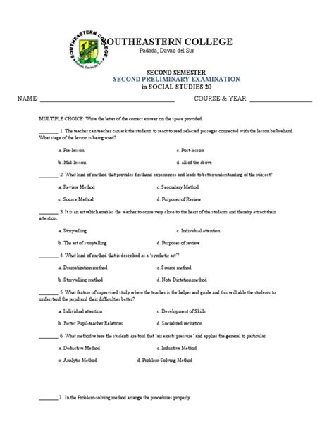 2nd prelim exam pdf teachers teaching method