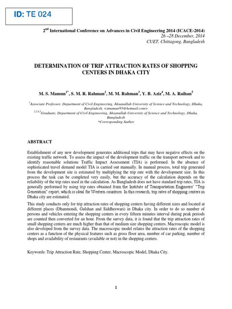 Determination Of Trip Attraction Rates O Pdf Pdf Coefficient Of